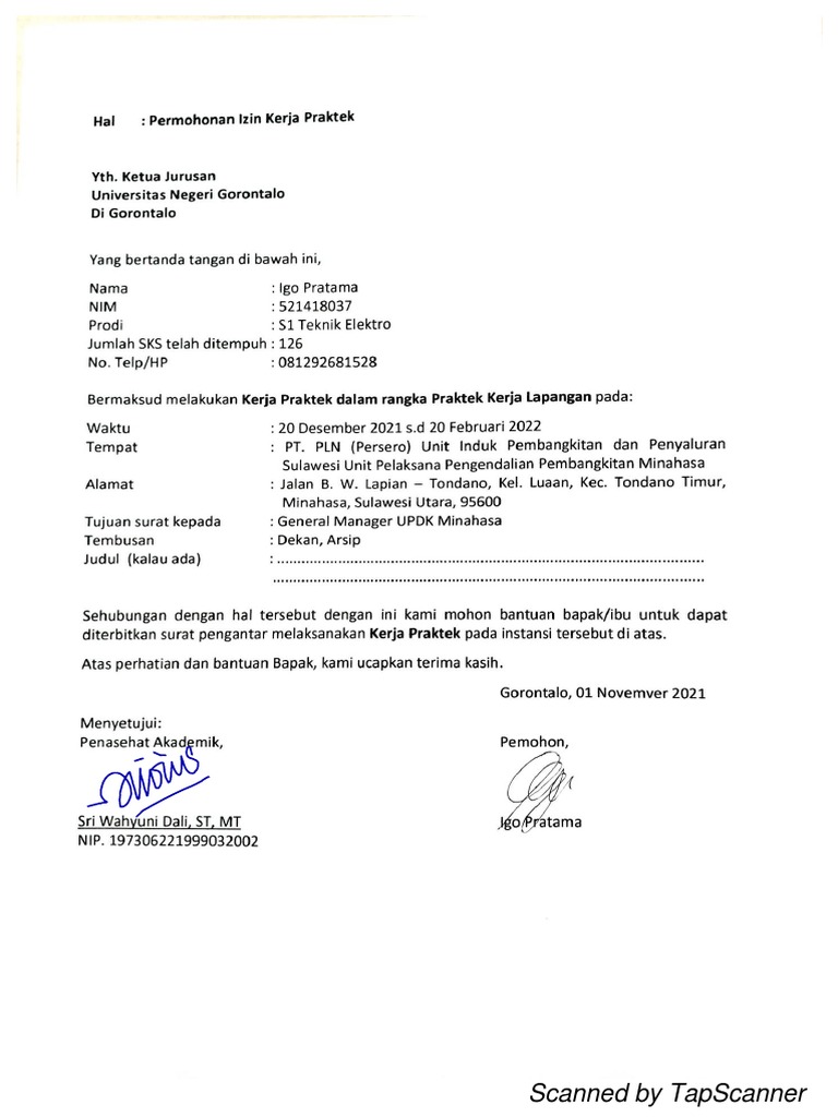 Surat Permohonan KP | PDF