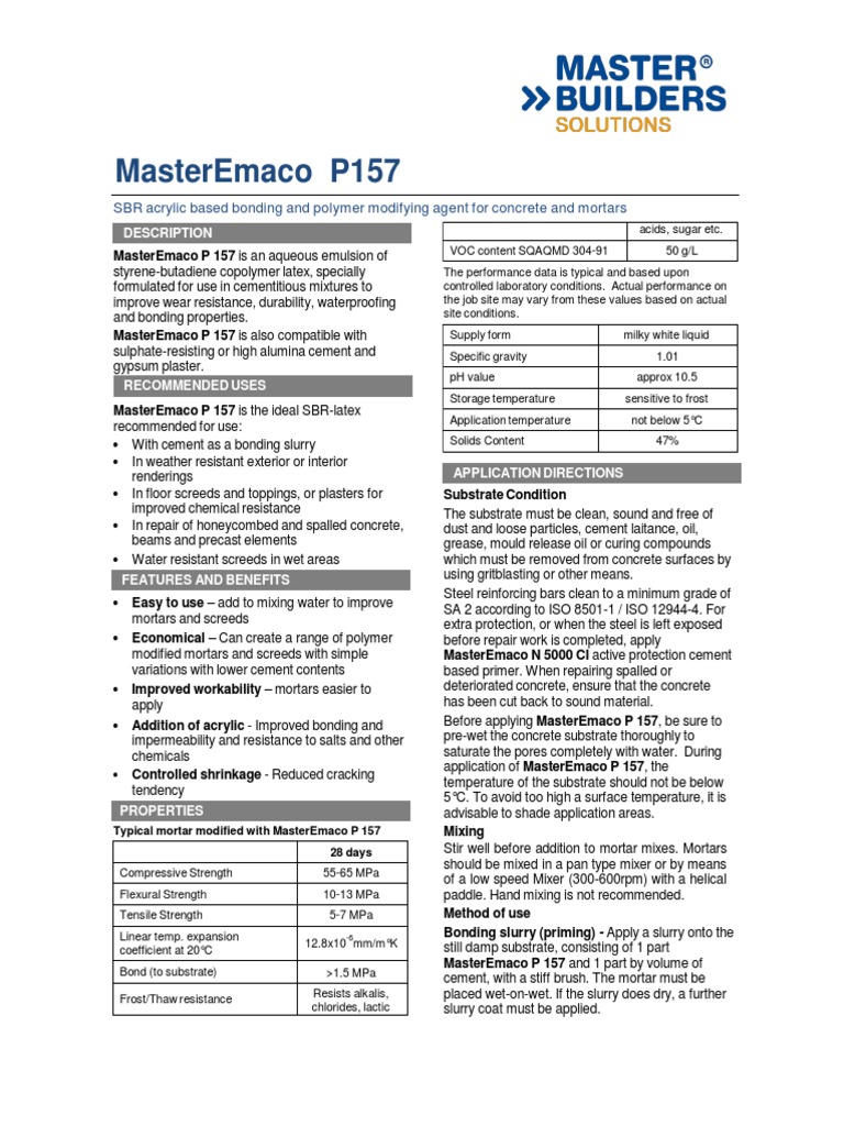 Masteremaco p157 | PDF | Concrete | Mortar (Masonry)
