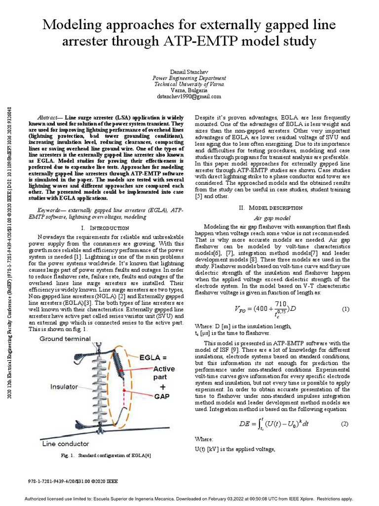 Modeling Approaches For Externally Gapped Line Arrester Through ATP ...