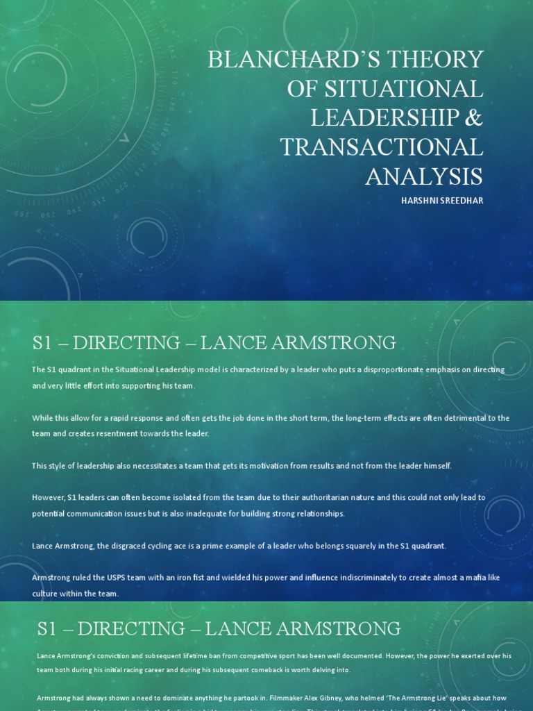 Blanchard'S Theory of Situational Leadership & Transactional Analysis ...