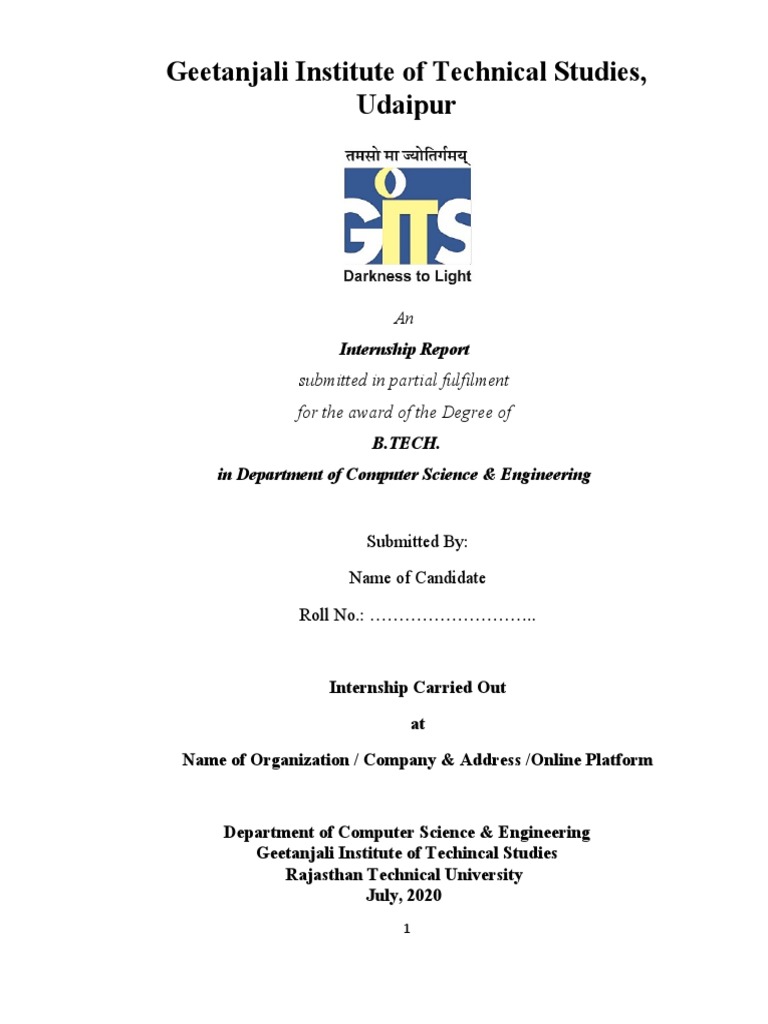 Geetanjali Institute of Technical Studies, Udaipur: Internship Report ...