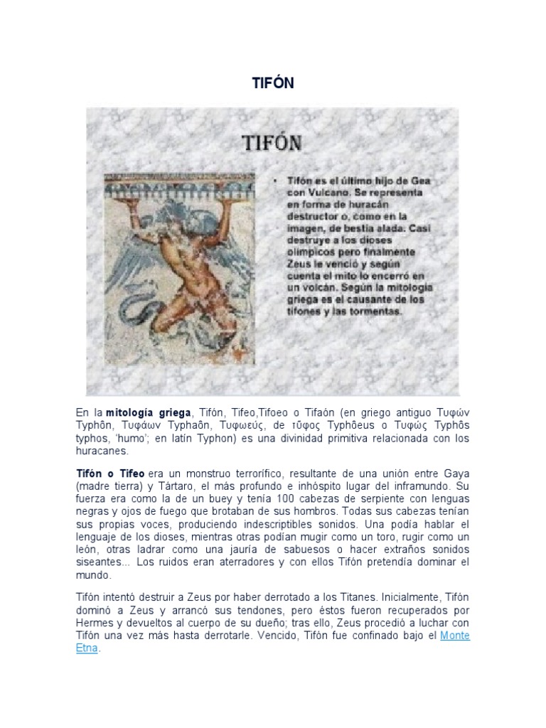 Tifon | PDF | Personajes mitologicos | Deidades