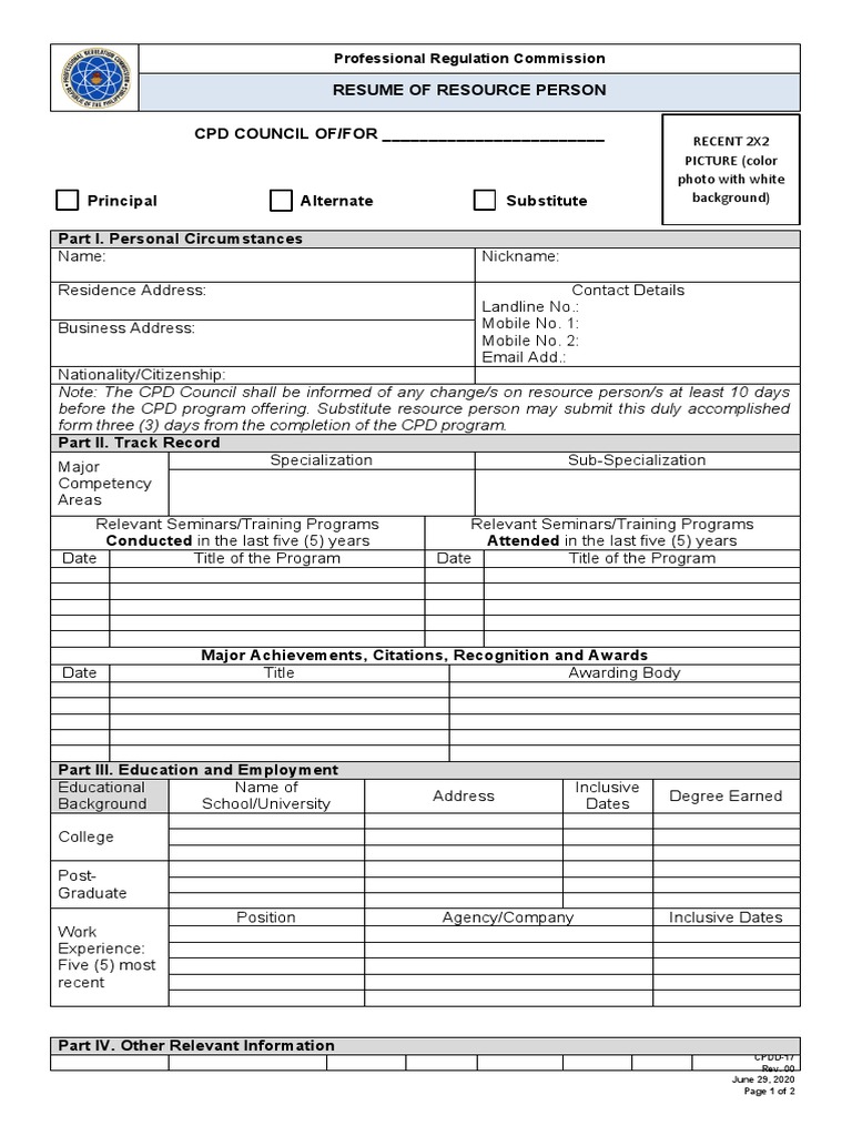 CV Format For PRC Activity | PDF | Information Technology | Justice