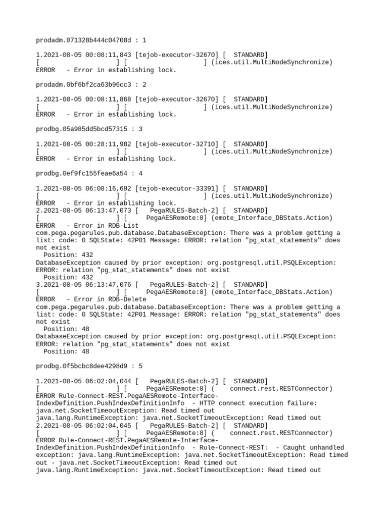 Pega System Log Errors and Warnings | PDF | Postgre Sql | Databases