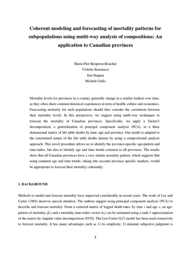 Coherent Modeling and Forecasting of Mortality Patterns For | PDF | Provinces And Territories Of ...
