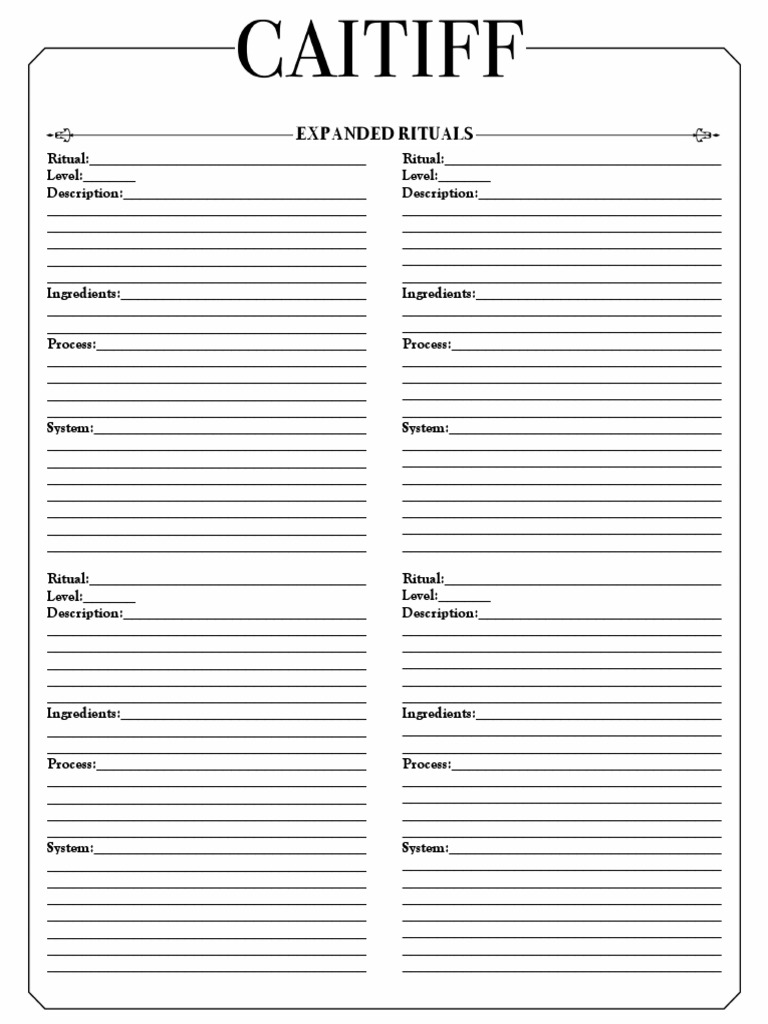 Vampire 5thedition Minimalist ExpandedRitualsSheet Caitiff Interactive ...