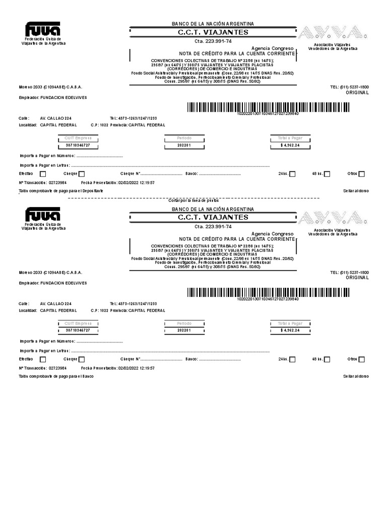 Fuva Bco Nacion 012022 | PDF | Bancos | Dinero