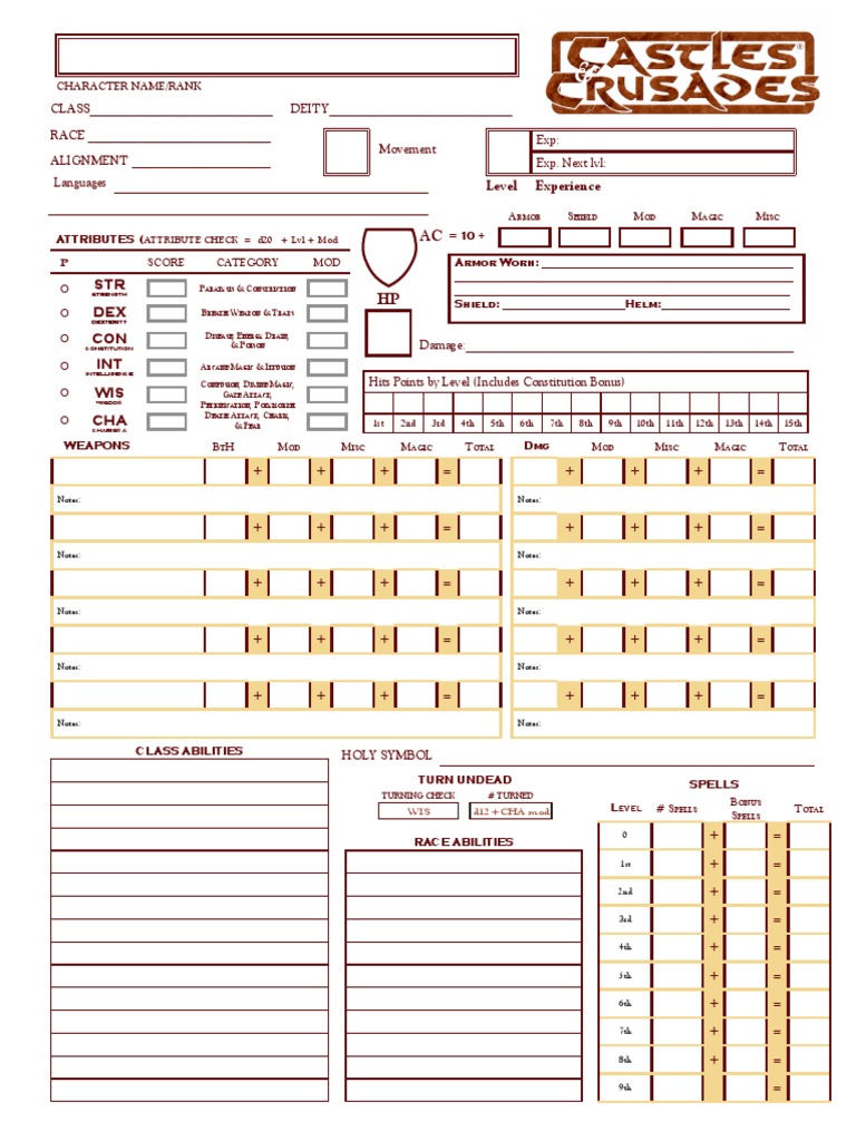 C&C Universal Character Sheet | PDF | Role Playing Games