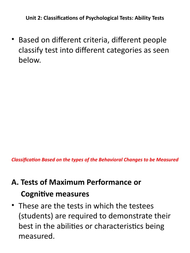 Based On Different Criteria, Different People Classify Test Into ...
