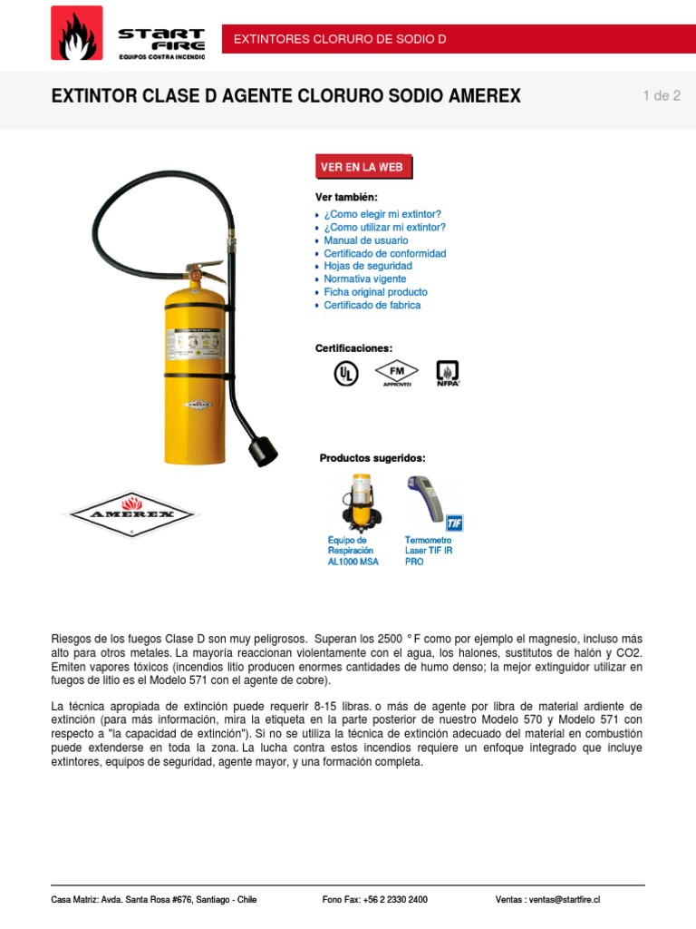 Extintor Cloruro de Sodio Amerex | PDF | Química | Materiales