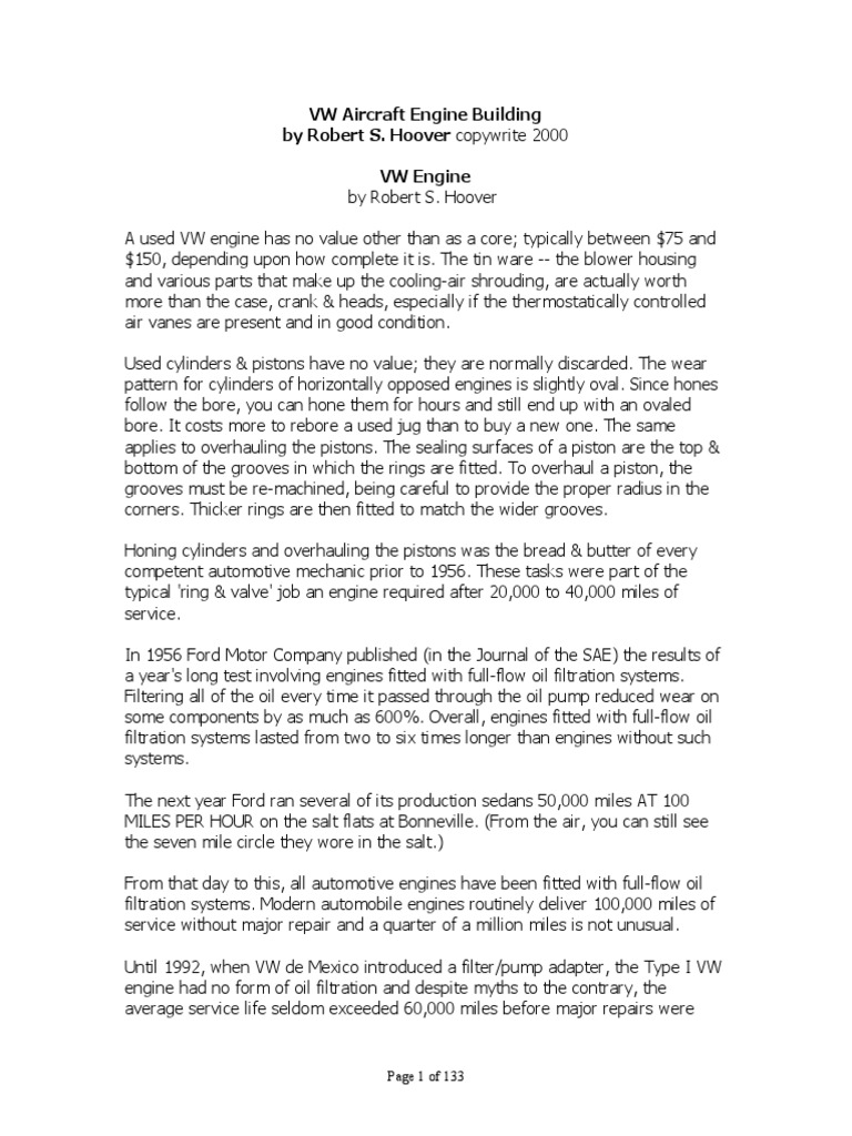 VW Aircraft Engine Conversion by Bob Hoover | PDF | Sodium Hydroxide ...