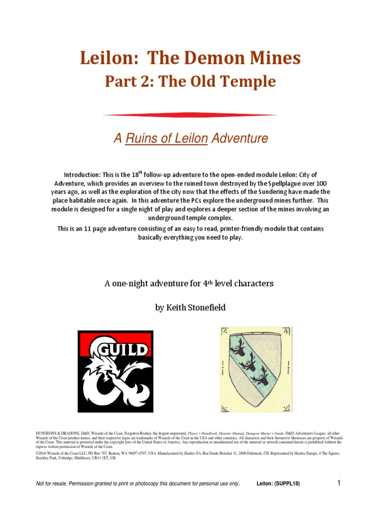 Leilon: The Demon Mines: Part 2: The Old Temple | PDF | Wizards Of The ...