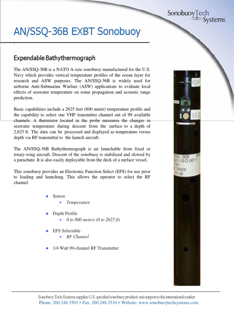 AN/SSQ-36B EXBT Sonobuoy: Expendable Bathythermograph | PDF | Equipment