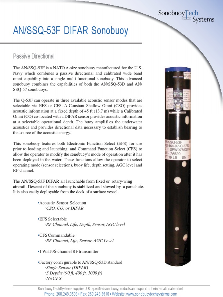 AN/SSQ-53F DIFAR Sonobuoy: Passive Directional | PDF | Wireless ...