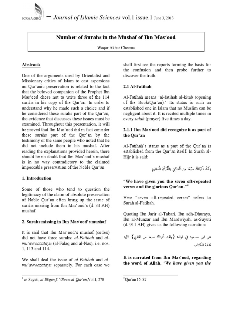 No of Chapters Surahs in The Mushaf of I | PDF | Hadith | Islamic Branches