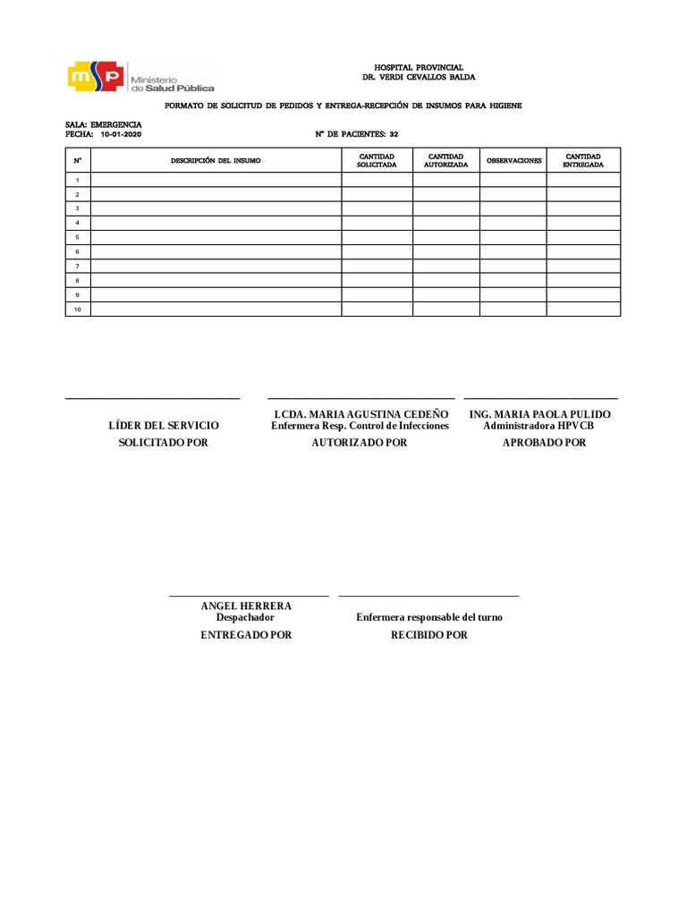 Formato de Pedidos de Insumos | PDF