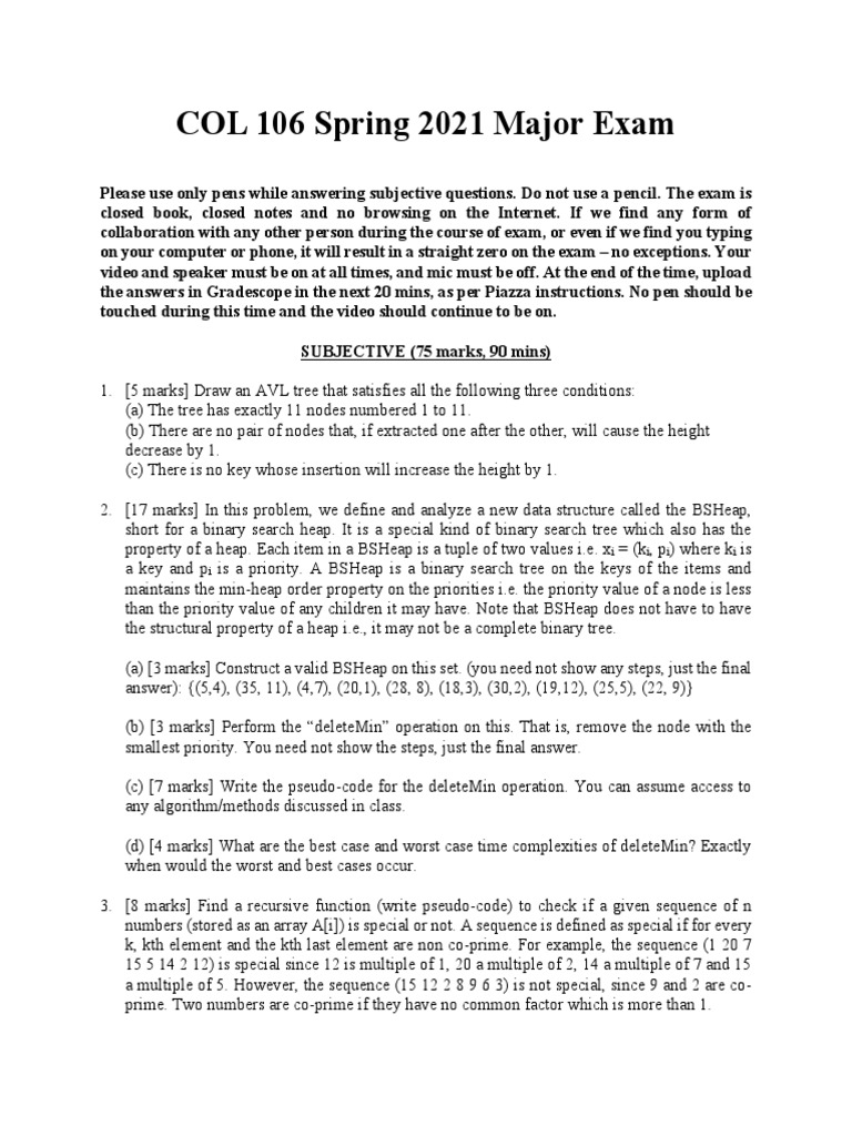 COL106 Major Subjective | PDF | Matrix (Mathematics) | Time Complexity