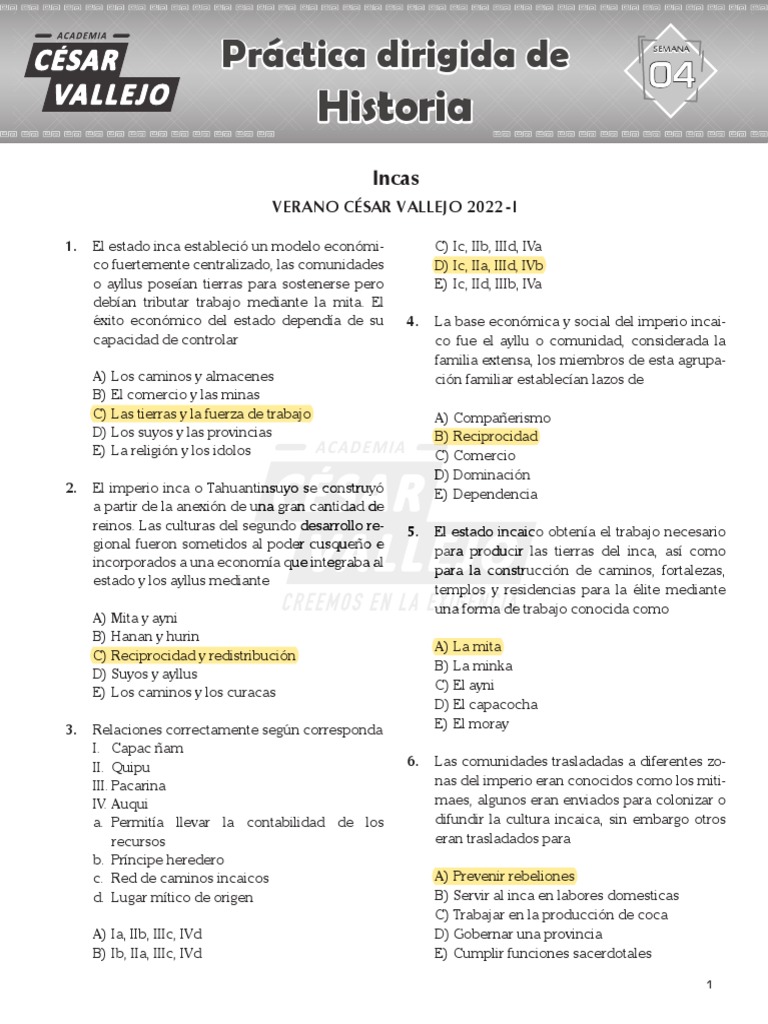 H VCV Diri Sem4 | PDF | Imperio Inca | Perú