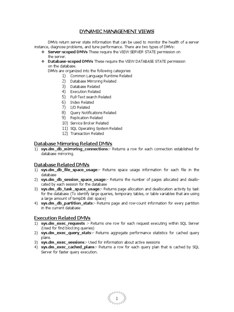 Dynamic Management Views | PDF | Microsoft Sql Server | Databases