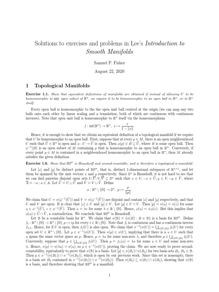 Solutions To Exercises and Problems in Lee's Introduction To Smooth Manifolds | PDF ...