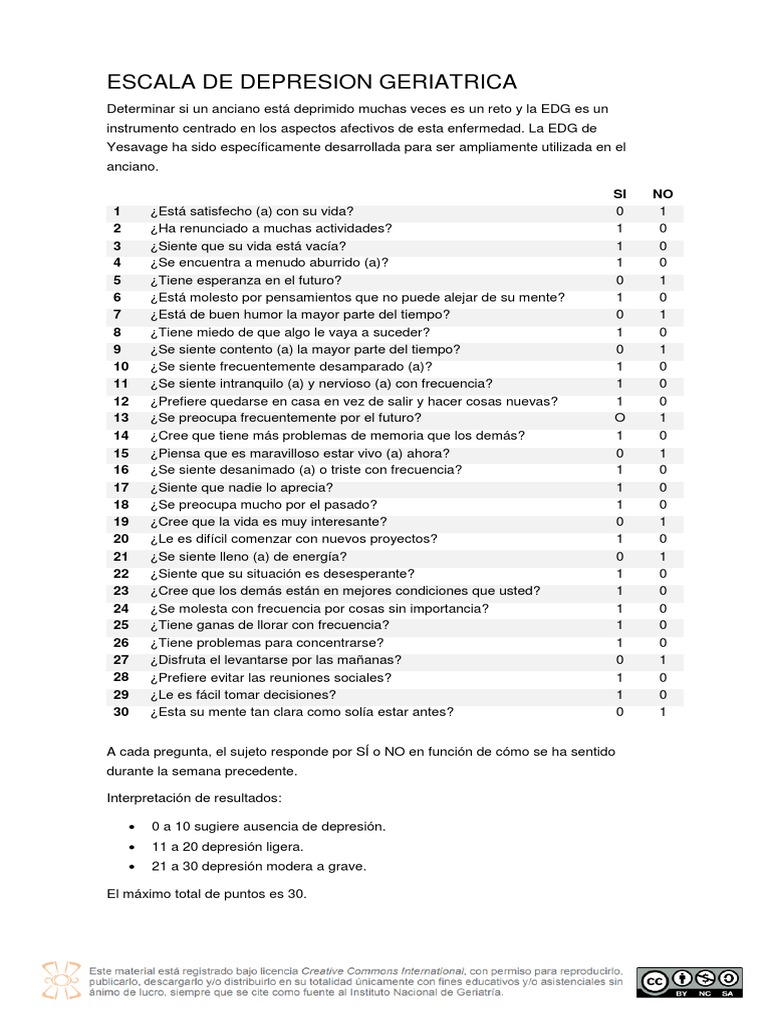 Escala de Depresion Geriatrica | PDF | Depresión (estado de ánimo) | Sicología