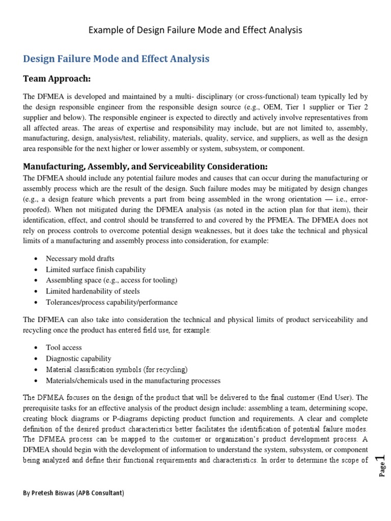 Design FMEA Example | PDF | Reliability Engineering | System