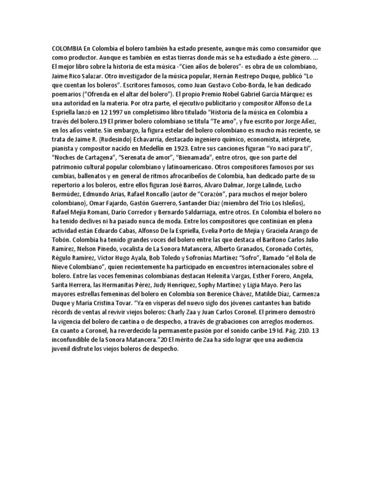 Historia del Bolero en Colombia | PDF | Colombia | Las artes escénicas