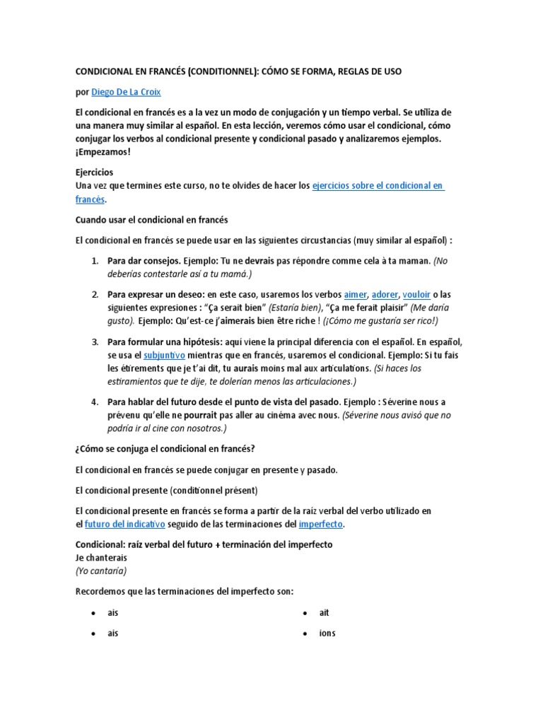 Condicional en Francés | PDF | Verbo | Relaciones sintácticas