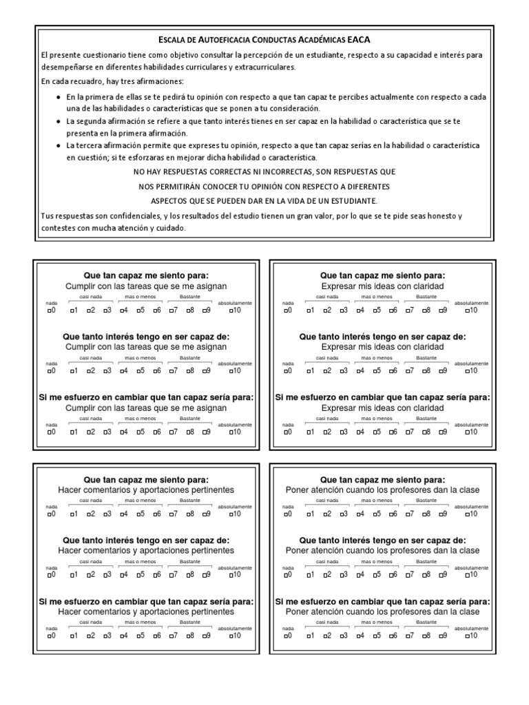 Autoeficacia en Conductas Académicas EACA | PDF | Cognición