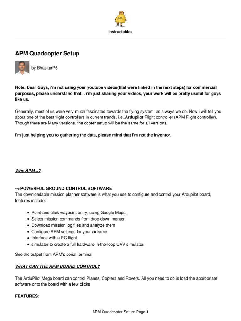 APM Quadcopter Setup: Instructables | PDF | Computer Architecture | Computer Engineering