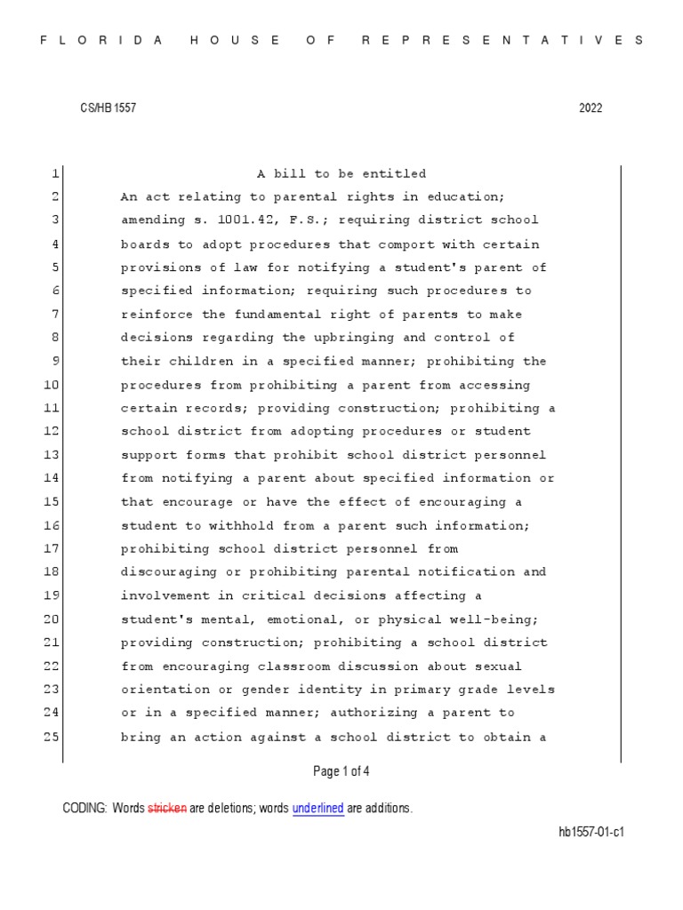 CS/HB 1557: Parental Rights in Education | PDF | Injunction | Judgment ...