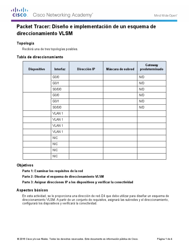 8.2.1.4 Packet Tracer - Designing and Implementing A VLSM Addressing Scheme | PDF | Dirección IP ...
