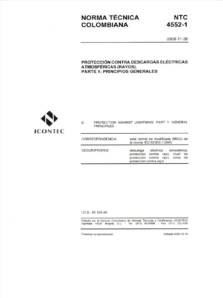 Descaegas Electricas Atmosfericas NTC 4552-1 | PDF