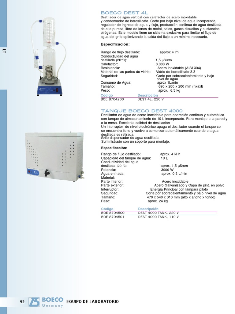 Brochure Destilador Boeco Dest 4000 | PDF | Agua | Destilación
