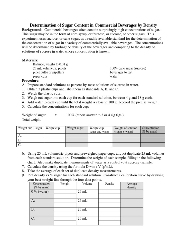 Laboratory Experiment Sugar Content by Density | PDF | Sucrose | Density