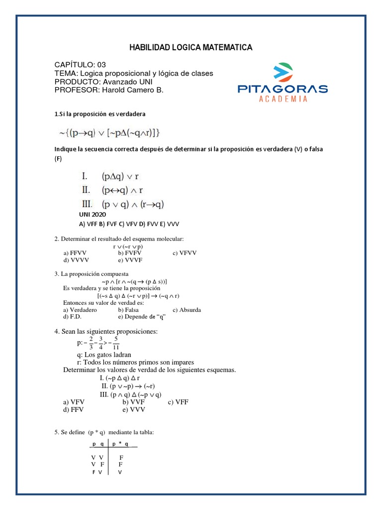 Uam-Rm-Ej03-Logica Proposicional y de Clases | PDF | Proposición | Lógica matemática