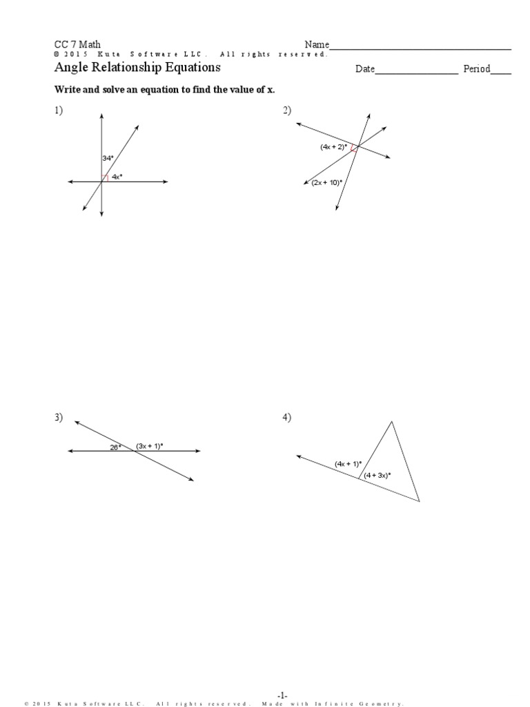Angle Relationship Equations: Write and Solve An Equation To Find The ...