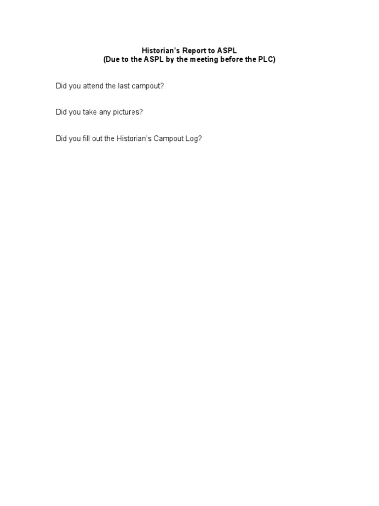 Historian's Campout Report Checklist | PDF