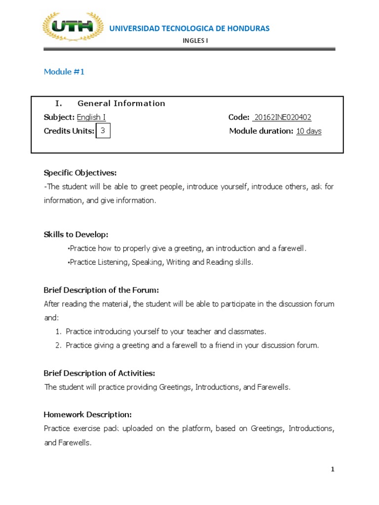 Universidad Tecnologica de Honduras: Module #1 | PDF | Linguistics ...