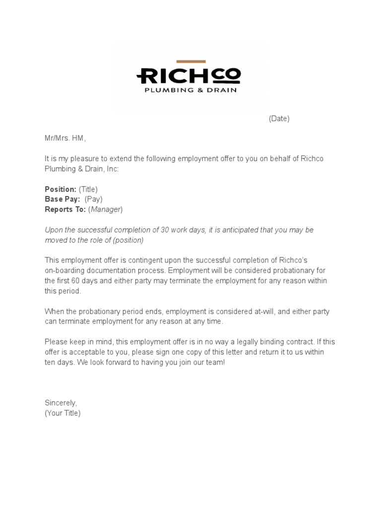 Casual Offer Letter Template | PDF