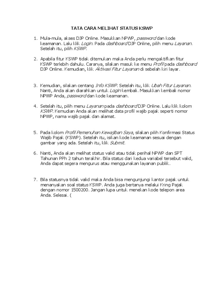 Cek Status KSWP di DJP Online | PDF | Karier & Perkembangan ...