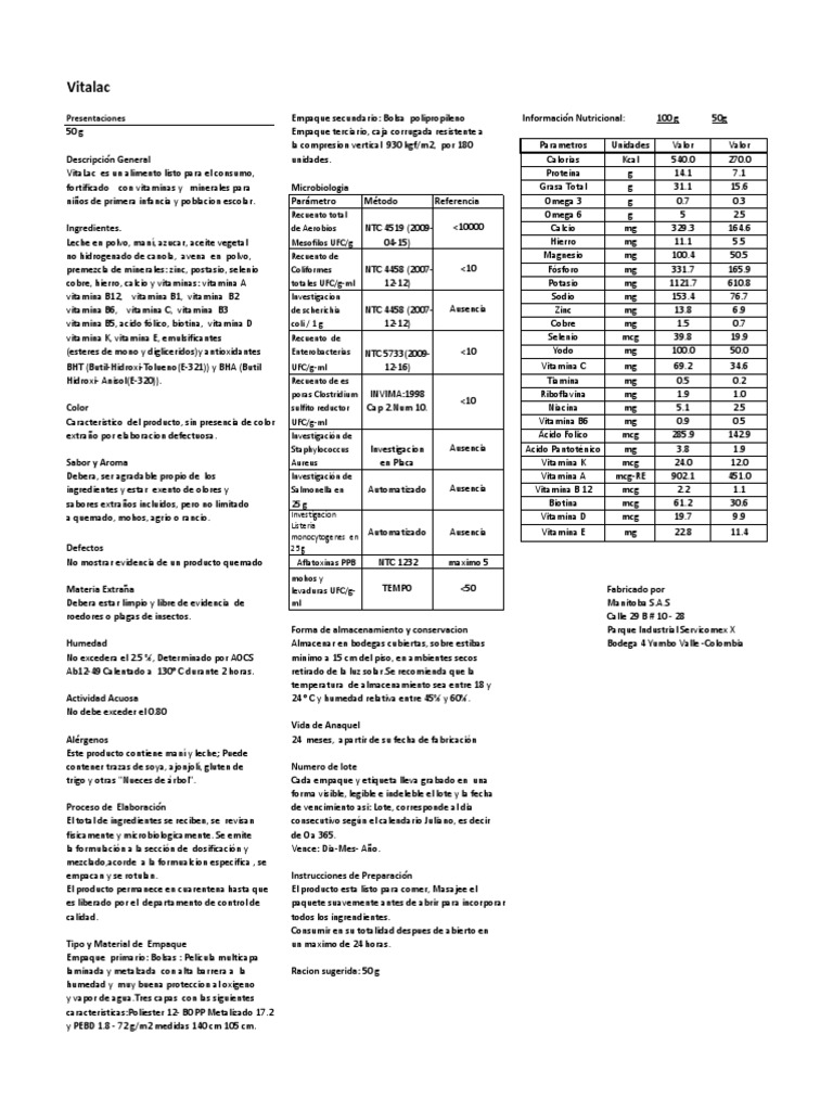 Vitalac: Suplemento Nutricional Infantil | PDF | Vitamina | Nutrición