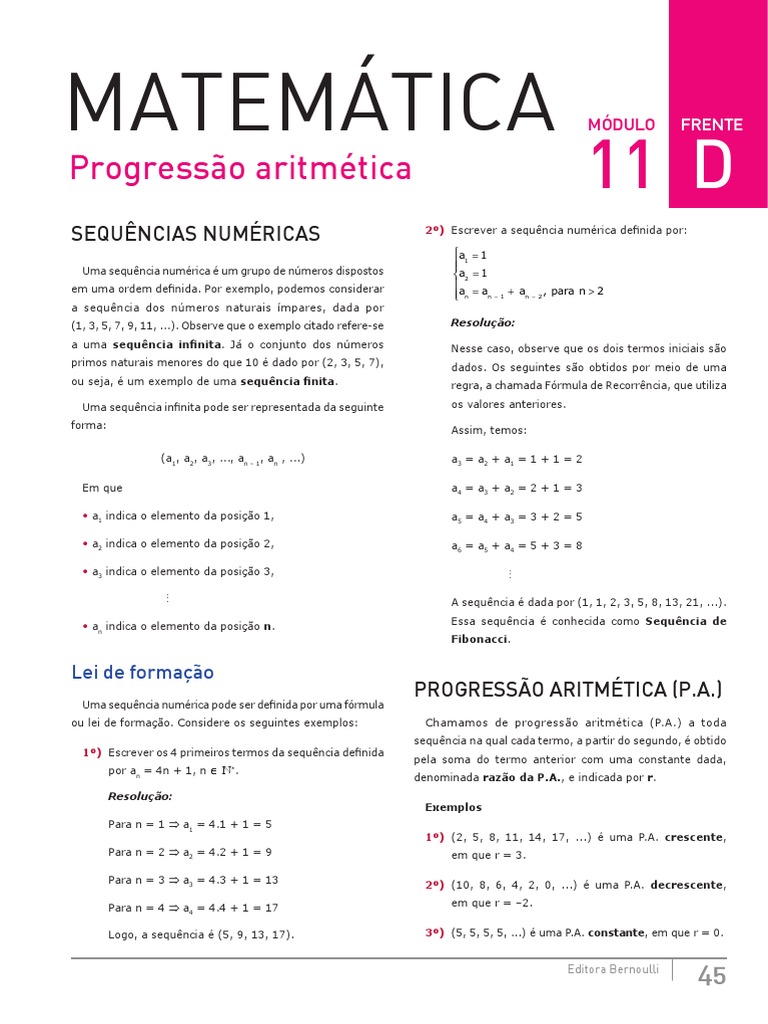 Matemática: Progressão Aritmética | PDF | Sequência | Objetos matemáticos