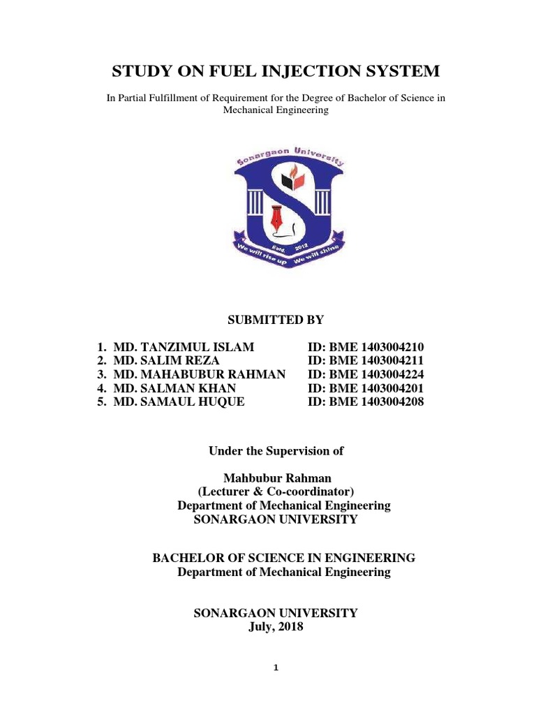 Study On Fuel Injection System | PDF | Fuel Injection | Internal Combustion Engine