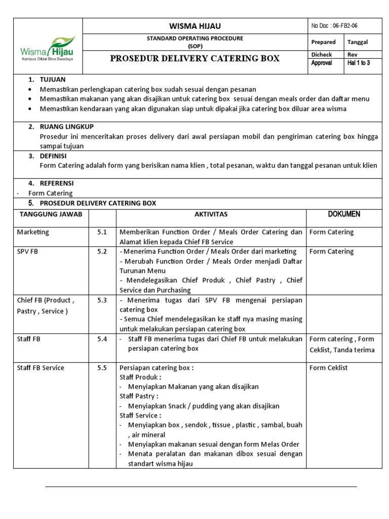 Prosedur Pengantaran Catering Box | PDF