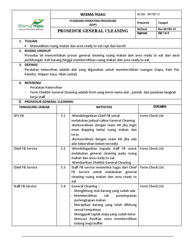 Prosedur General Cleaning Wisma Hijau | PDF