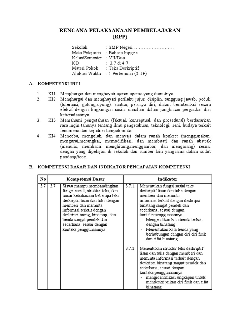 RPP 3.7 & 4.7 (Describing Animals) | PDF