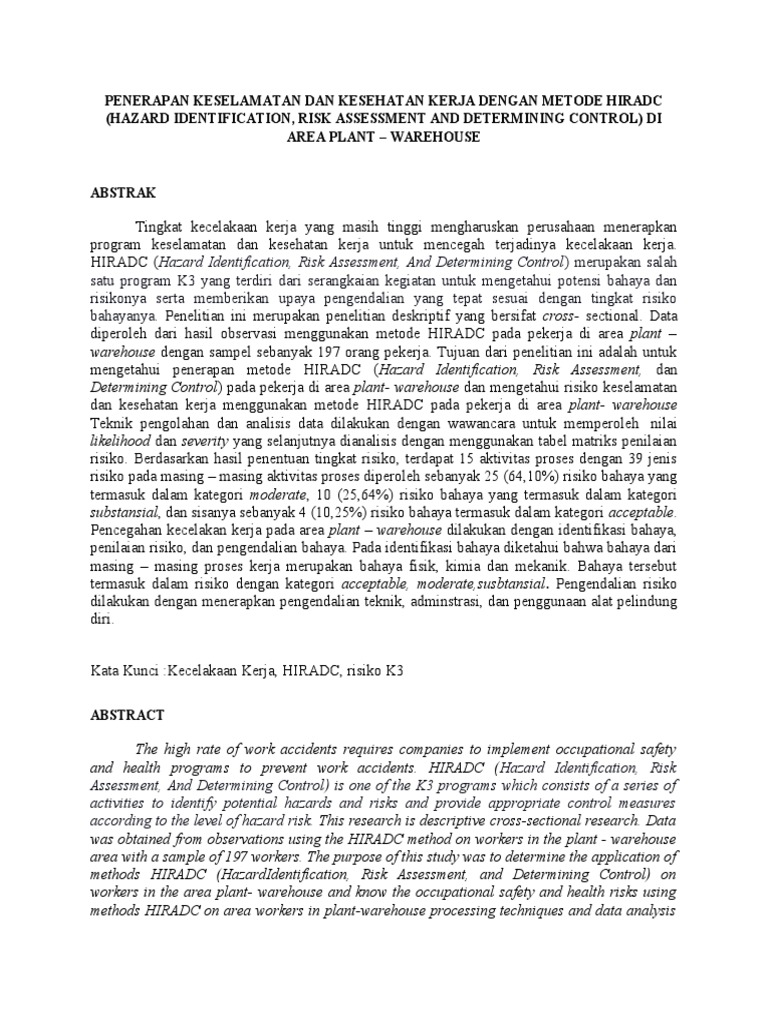Penerapan Metode HIRADC di Plant-Warehouse | PDF