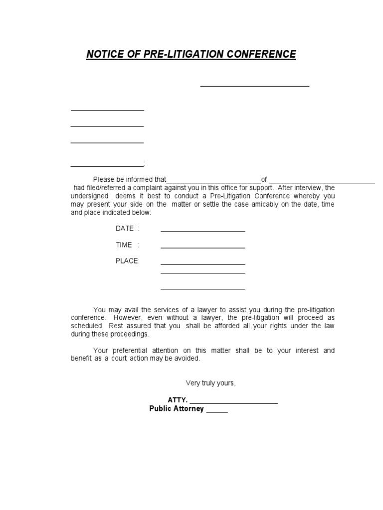 Notice of Pre-Litigation Conference | PDF