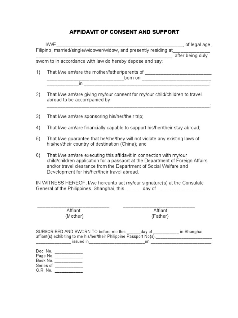 Affidavit of Consent and Support SH | PDF | Affidavit | Social Institutions